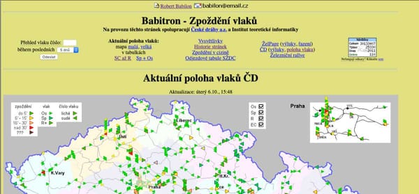 Poloha a zpoždění vlaků v České republice